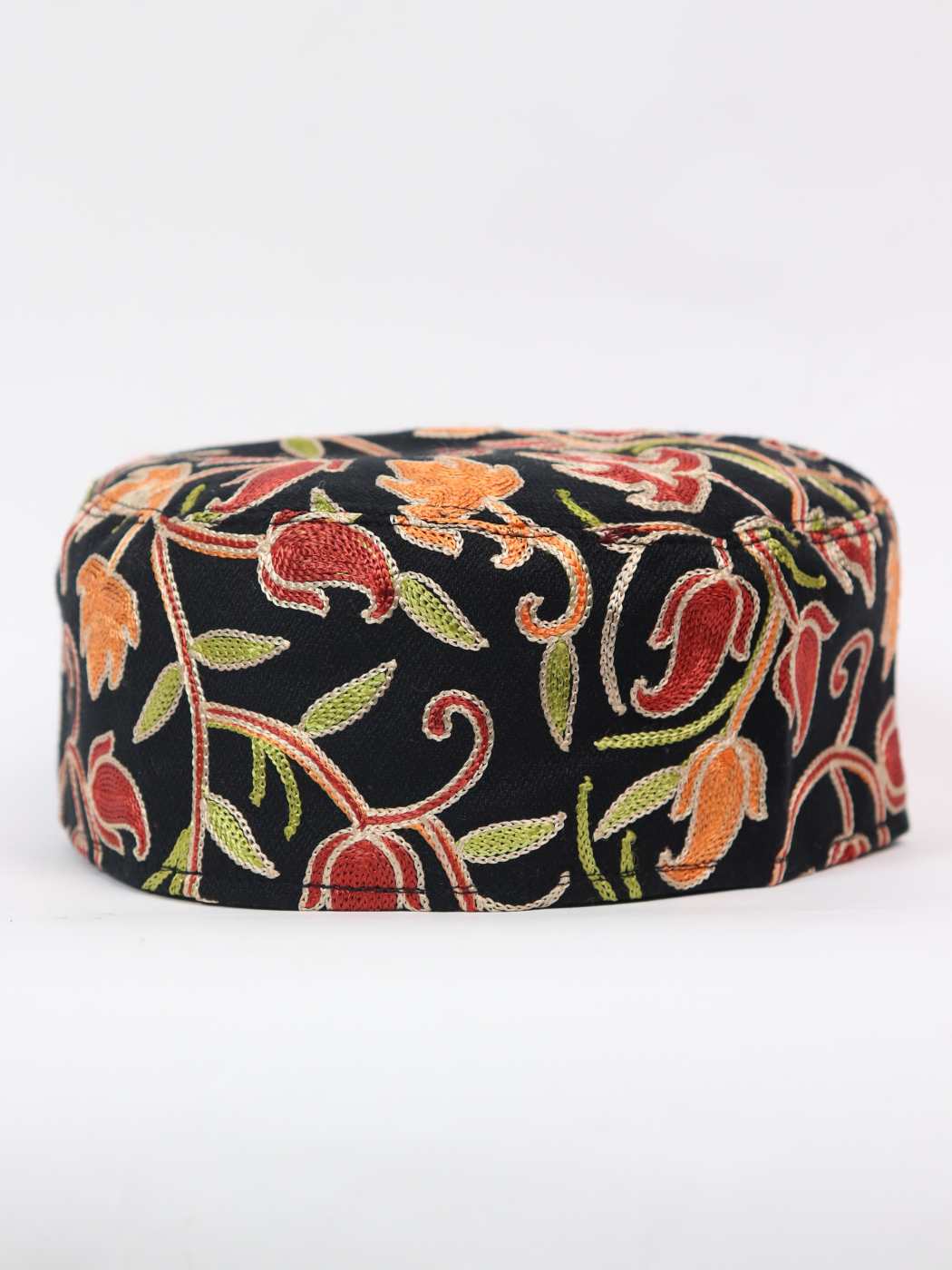 Traditional Black Kashmiri Cap with Aari Embroidery – Sarposhi